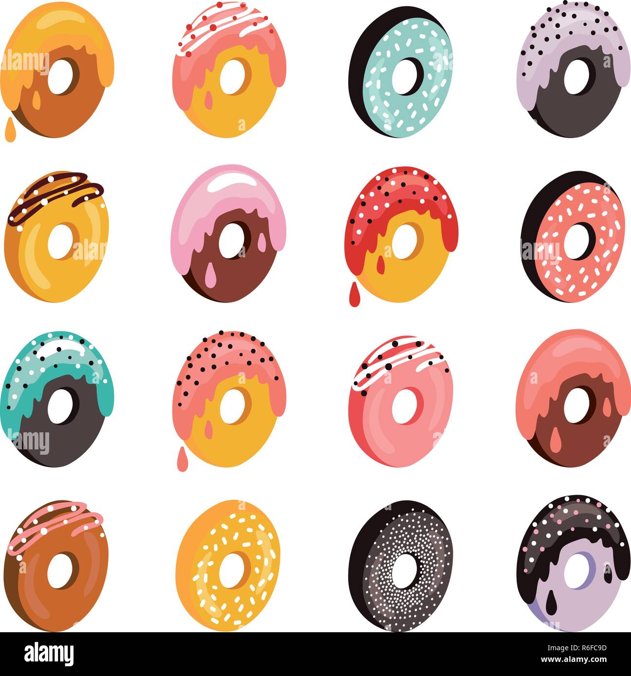 Delicious donut icon set Sweet dessert flat isometric 3d design Vector ...