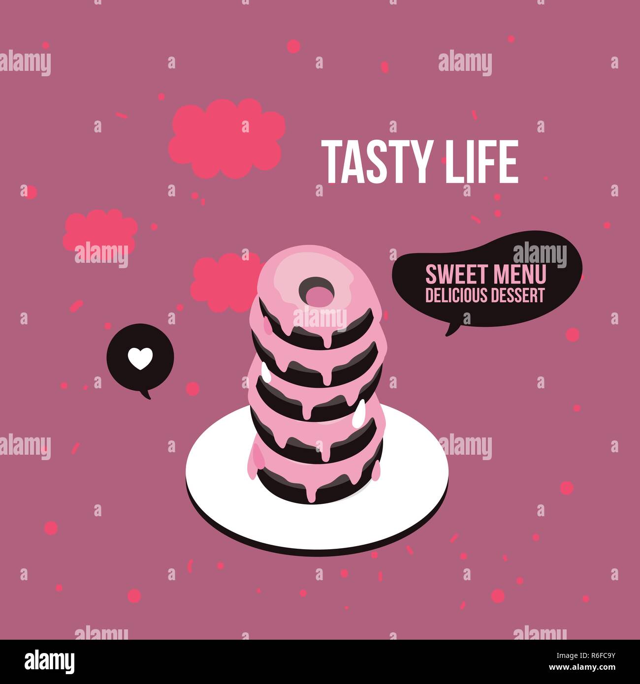 Delicious cute donut dessert poster Modern flat isometric 3d style ...