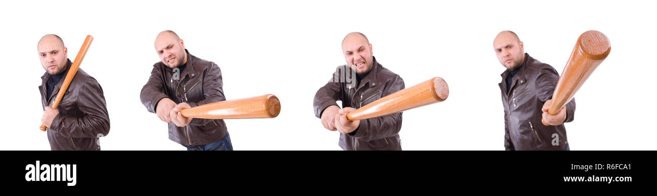 Violent man with baseball bat on white Stock Photo - Alamy