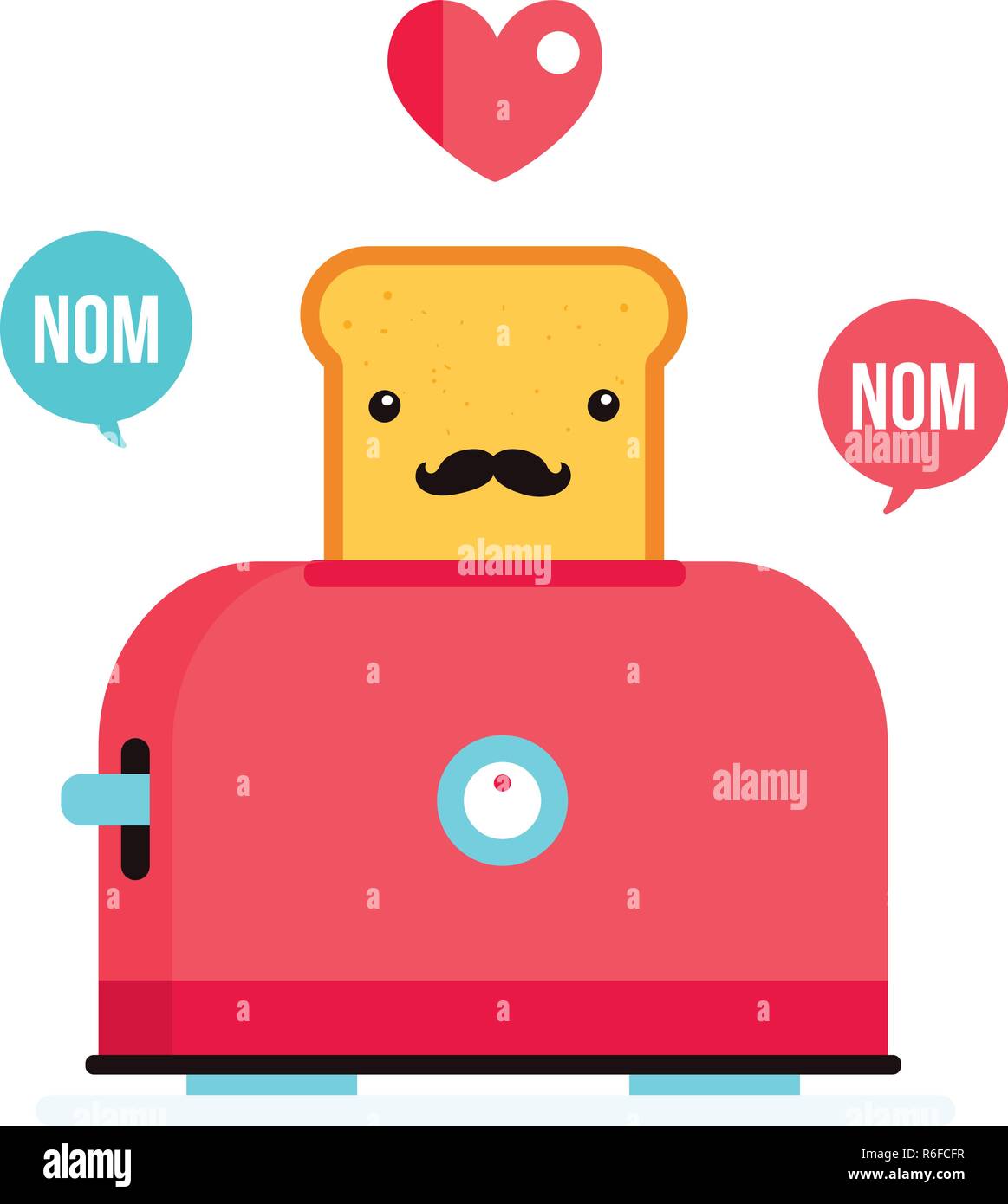 Toaster and funny hipster toasted bread with mustache Cartoon character ...
