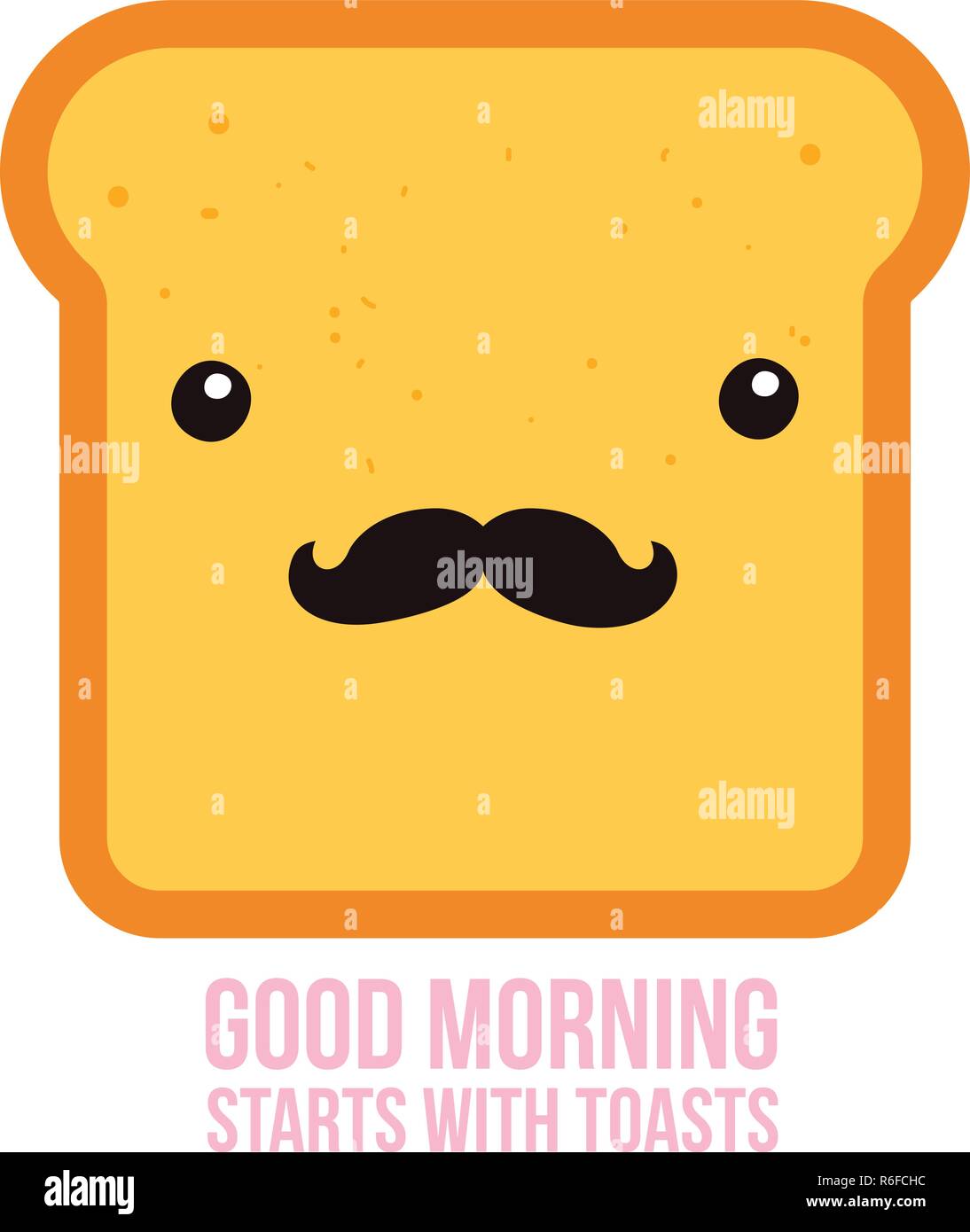 Hipster toast bread Funny Cartoon character with mustache Vector ...