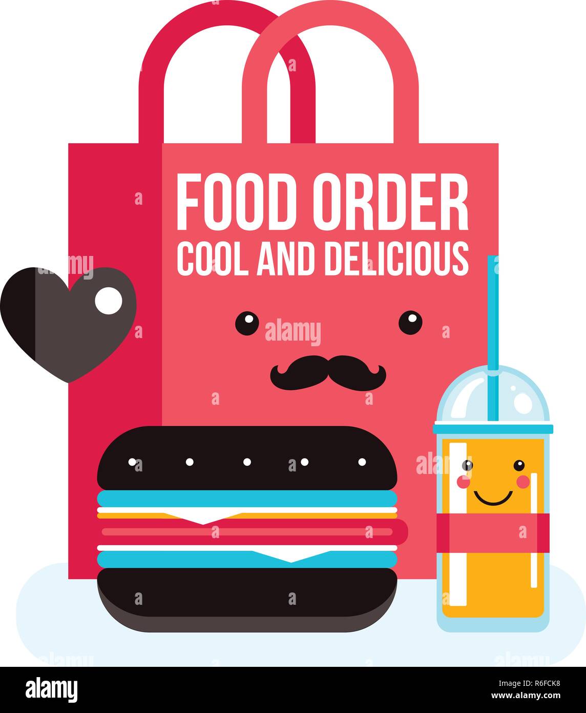 Delicious hamburger juice and bag Food order concept banner Vector ...