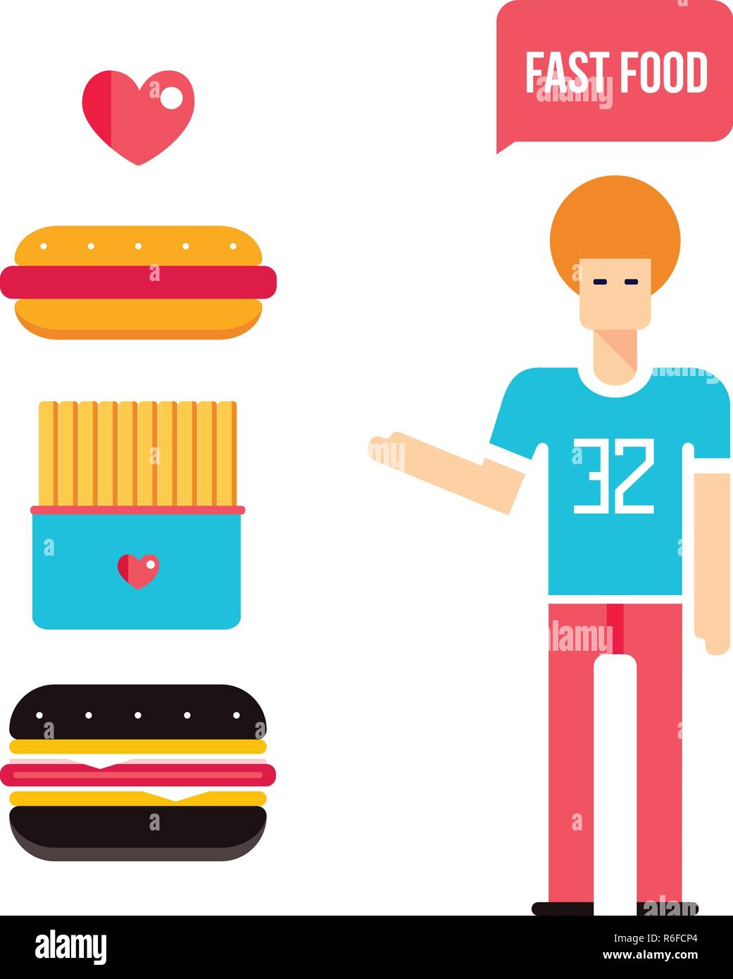 Young man and Fast food icons set Vector illustration Stock Vector ...