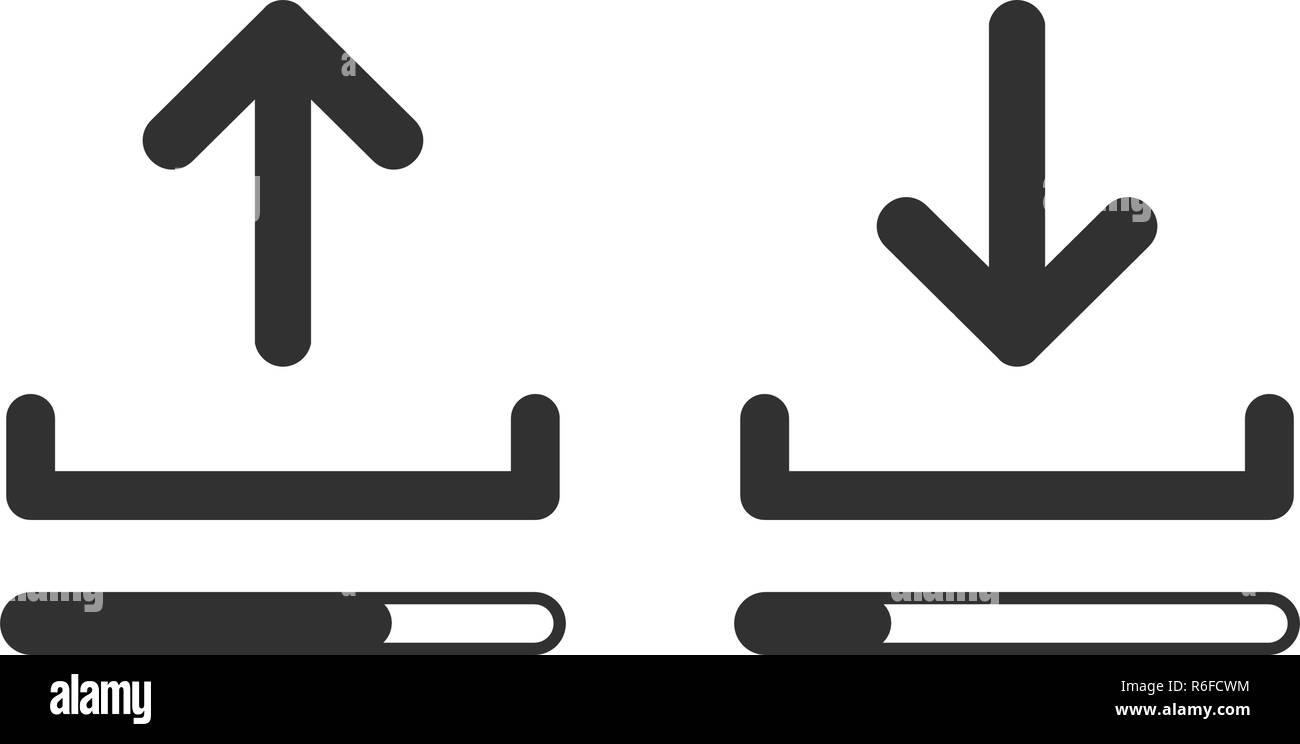 Upload and download icon set with loading bars, simple linear desighn ...