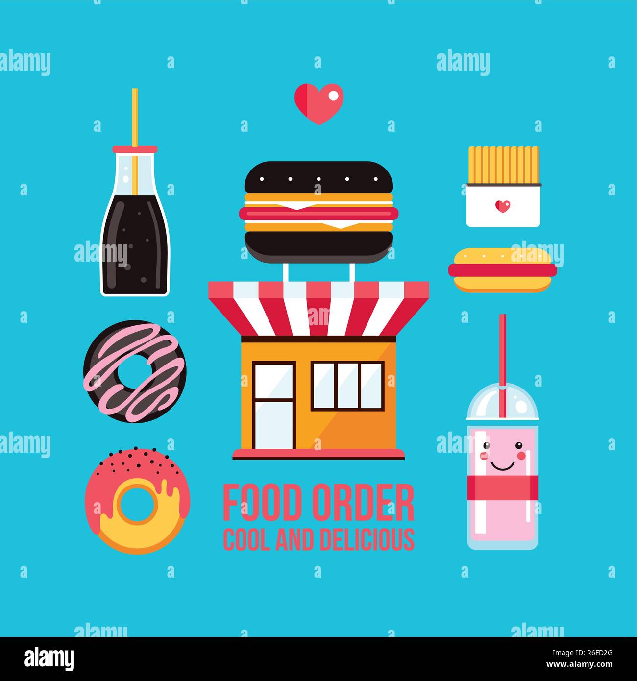 Fast food cafe facade and food icons set Vector illustration Stock ...