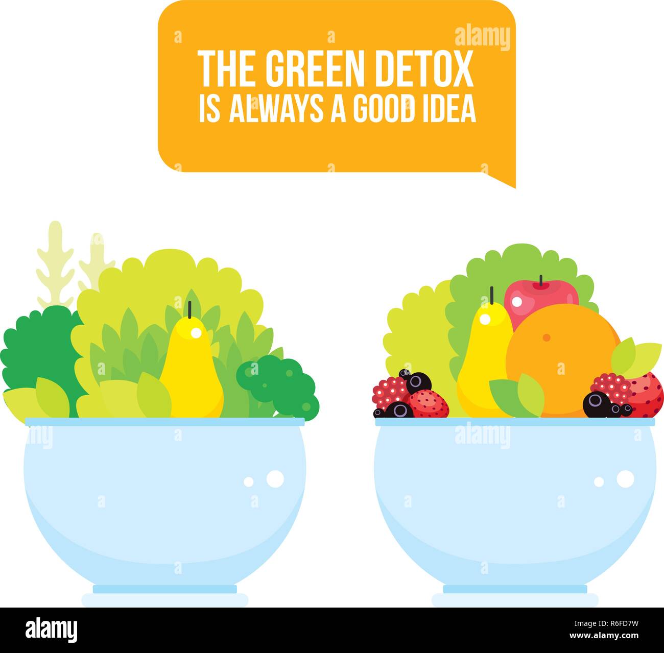 Fresh vegetables greens fruits berries bowl colorful background Vector ...