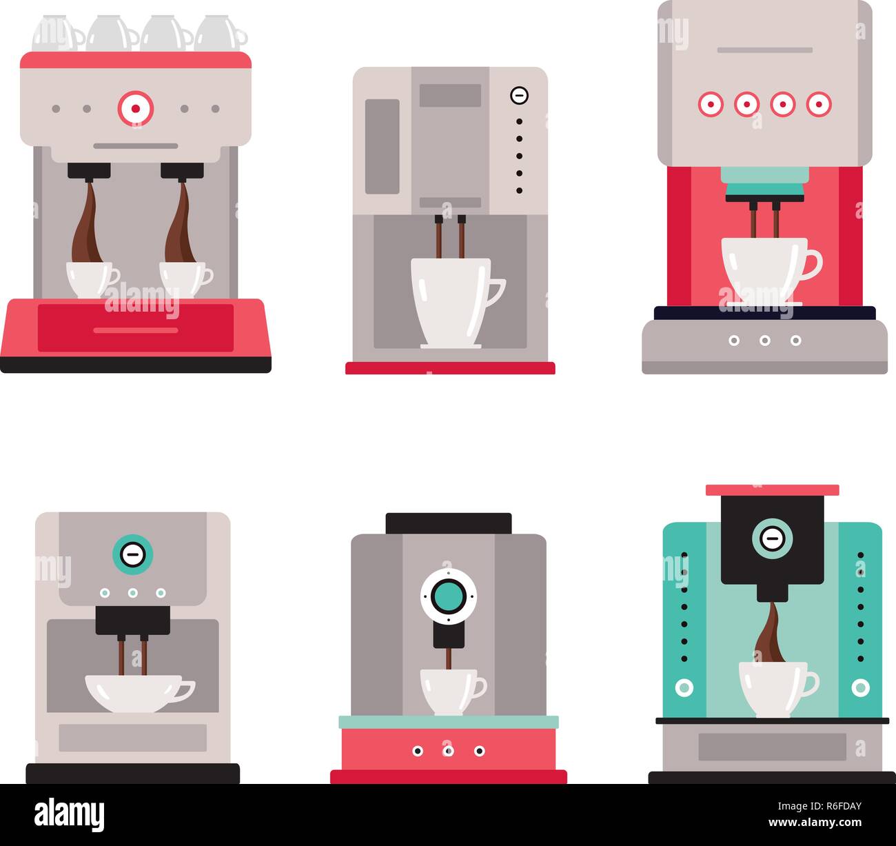 Colorful Coffee machine set isolated on white background Vector ...