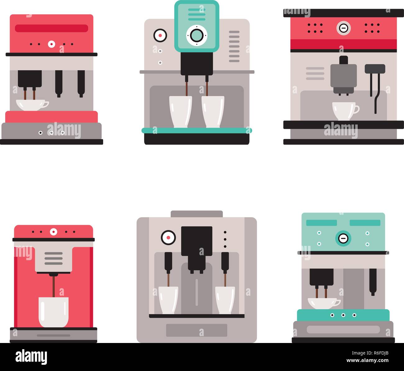 Colorful Coffee machine set isolated on white background Vector ...
