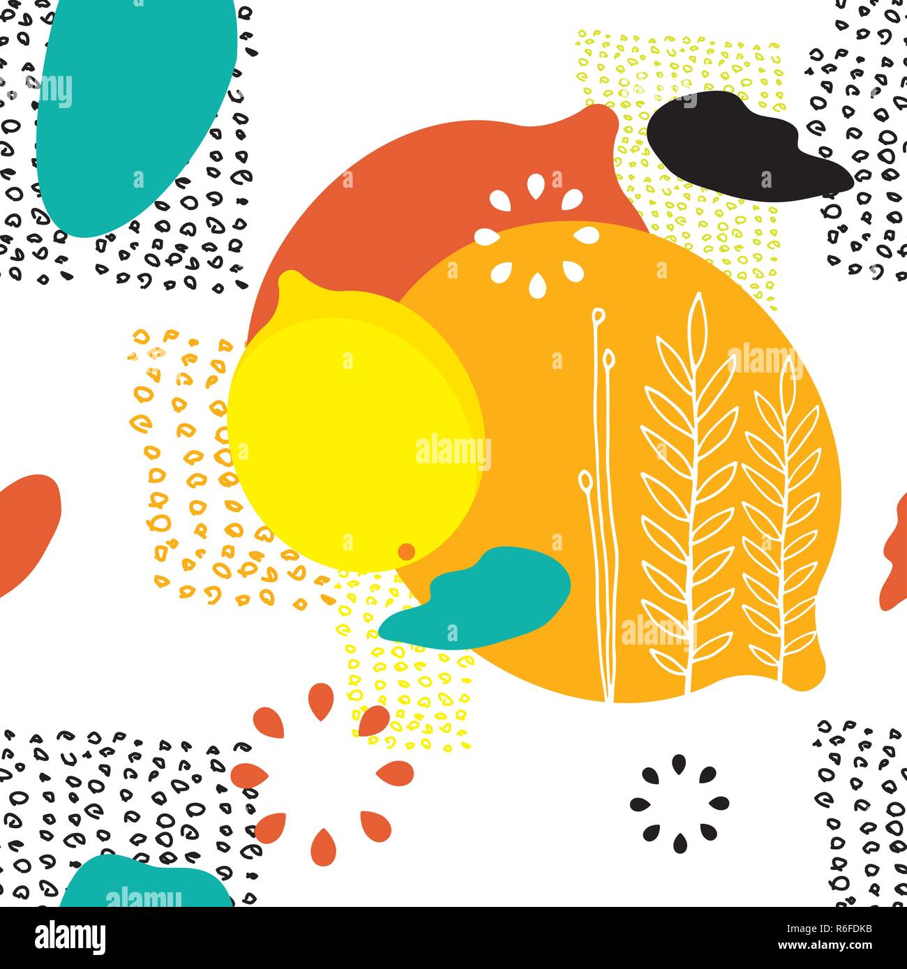 Lemons and abstract design elements Seamless pattern Vector ...