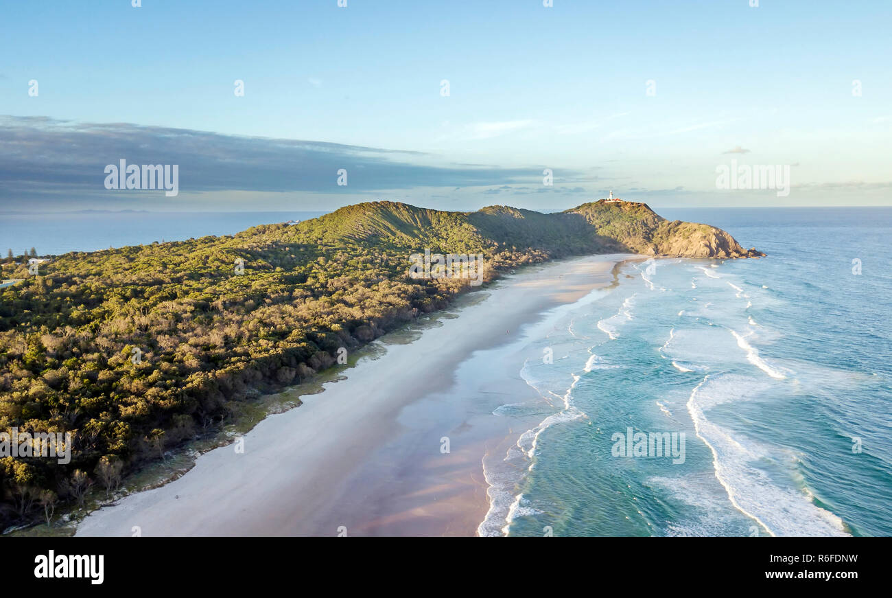 aerial view of lighthouse on cliff over beach and sea Stock Photo - Alamy