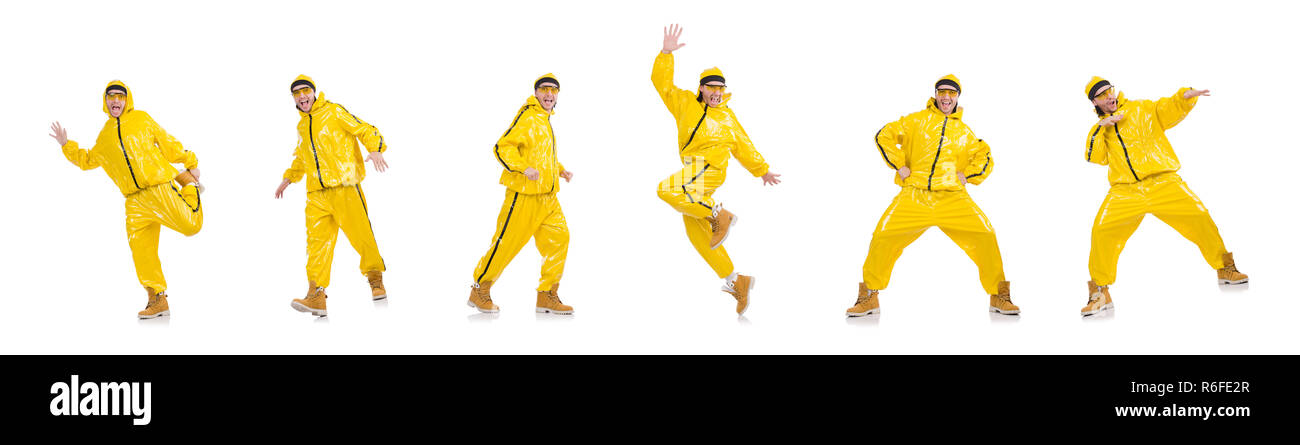 Modern dancer in yellow dress isolated on white Stock Photo - Alamy