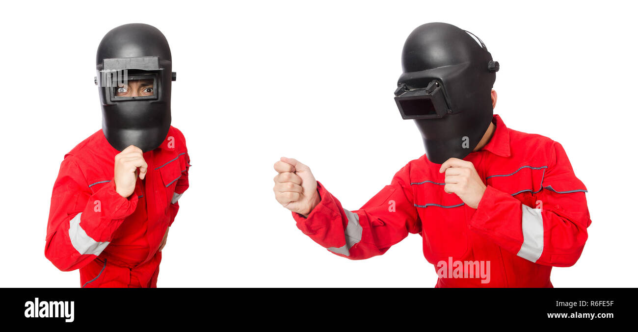 Funny welder isolated on white Stock Photo - Alamy