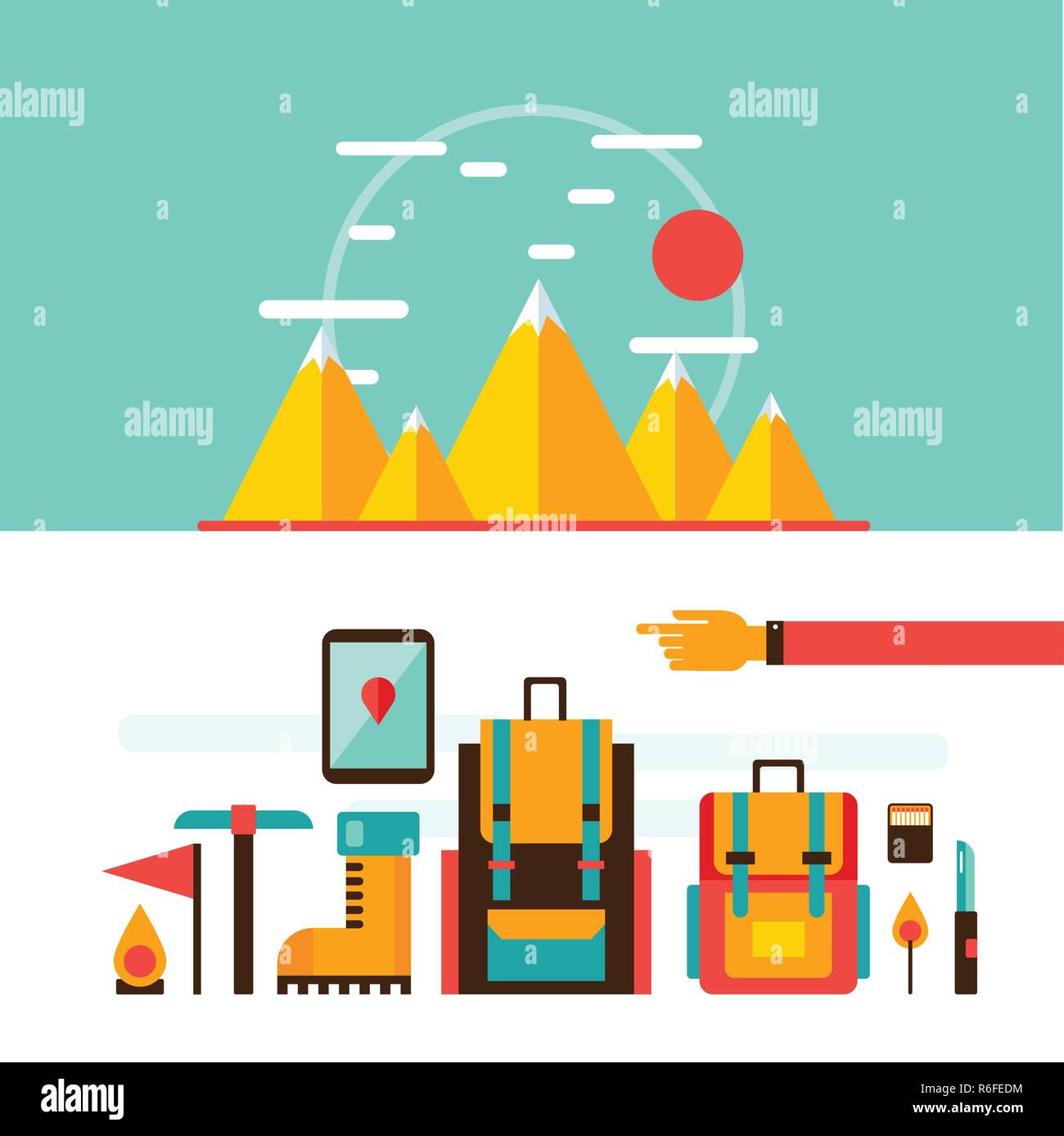 Mountain hiking and climbing Camping Travel Recreation Sport design ...
