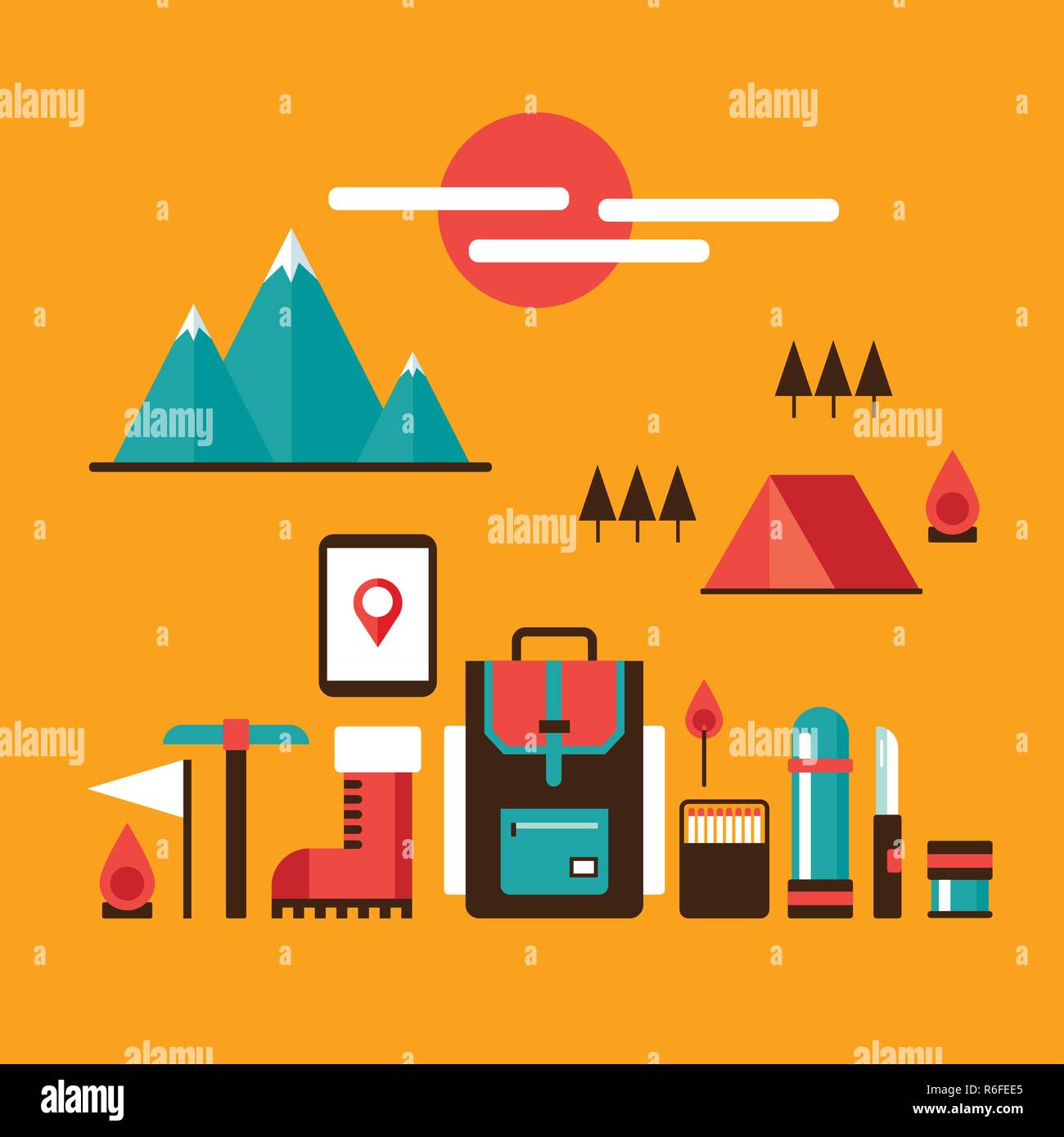 Mountain hiking and climbing Camping Travel Recreation Sport design ...