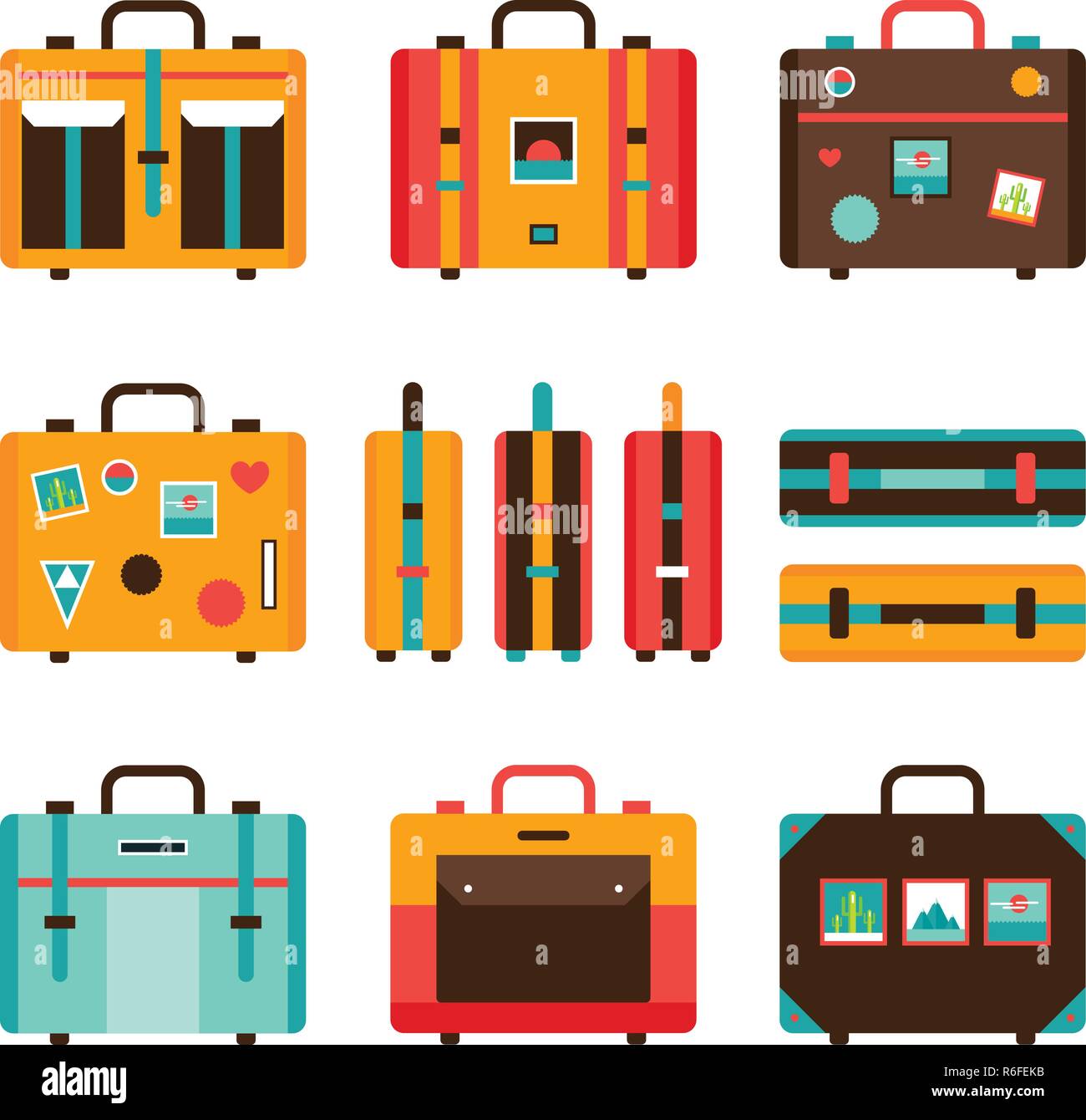 Travel bag icon set Colorful Suitcase collection Vector illustration ...