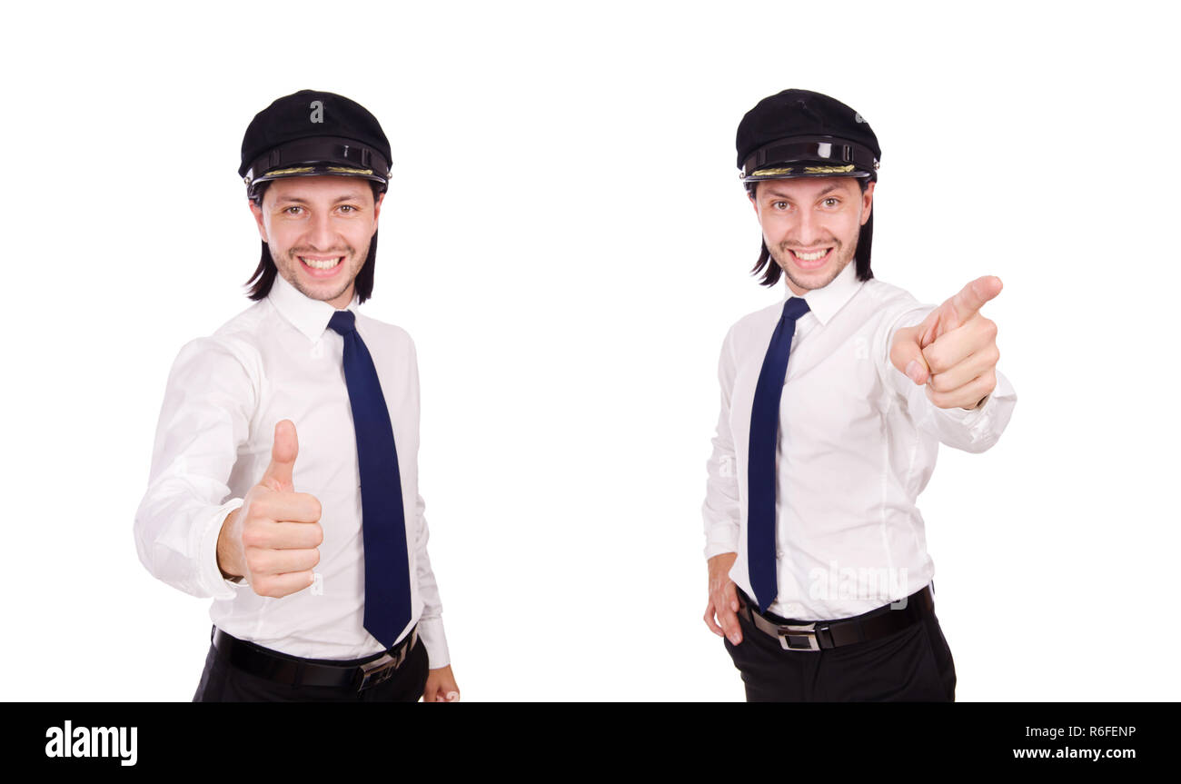 Funny pilot isolated on white Stock Photo - Alamy