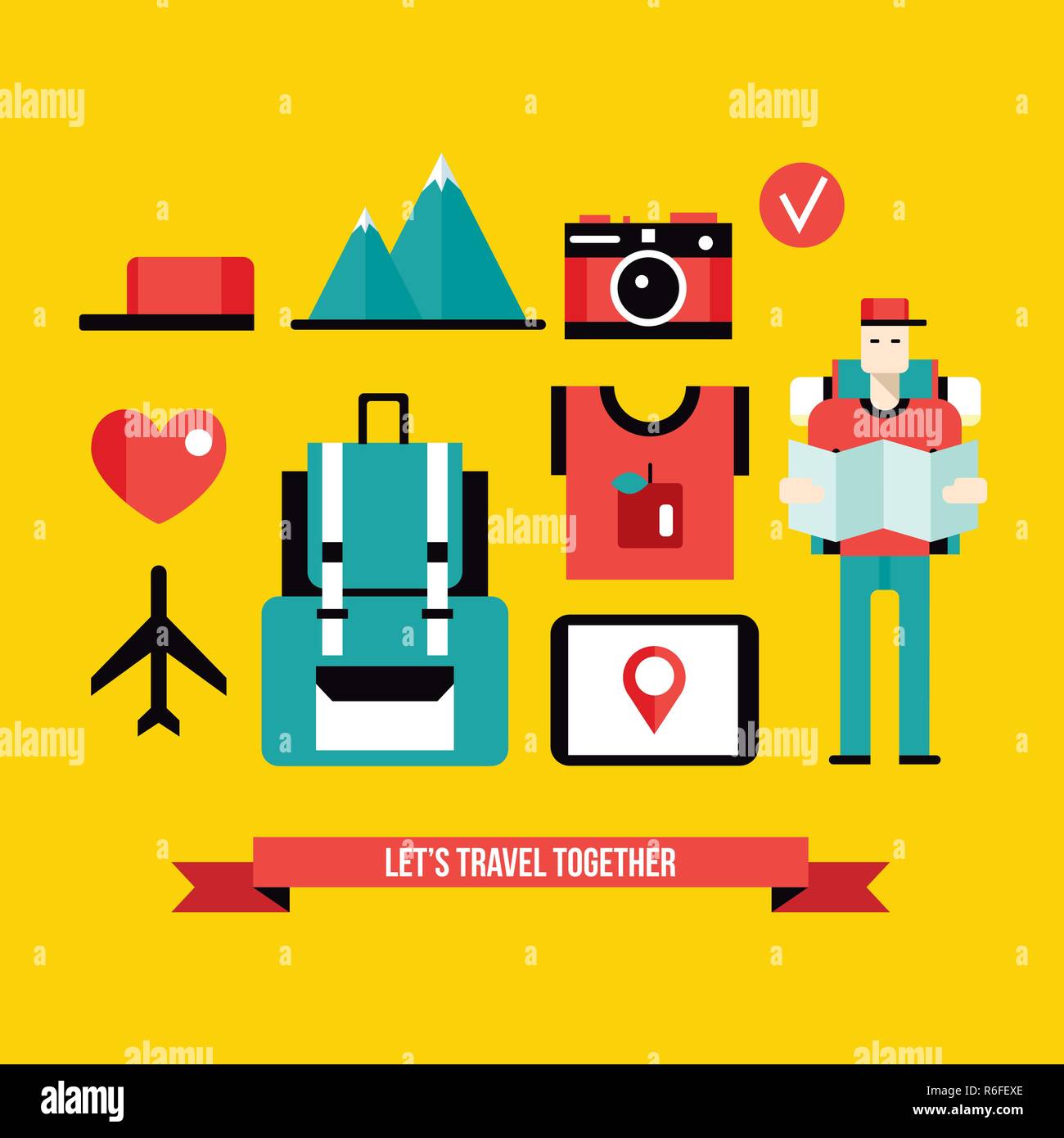 Tourism and travel Set of modern flat design elements Vector ...