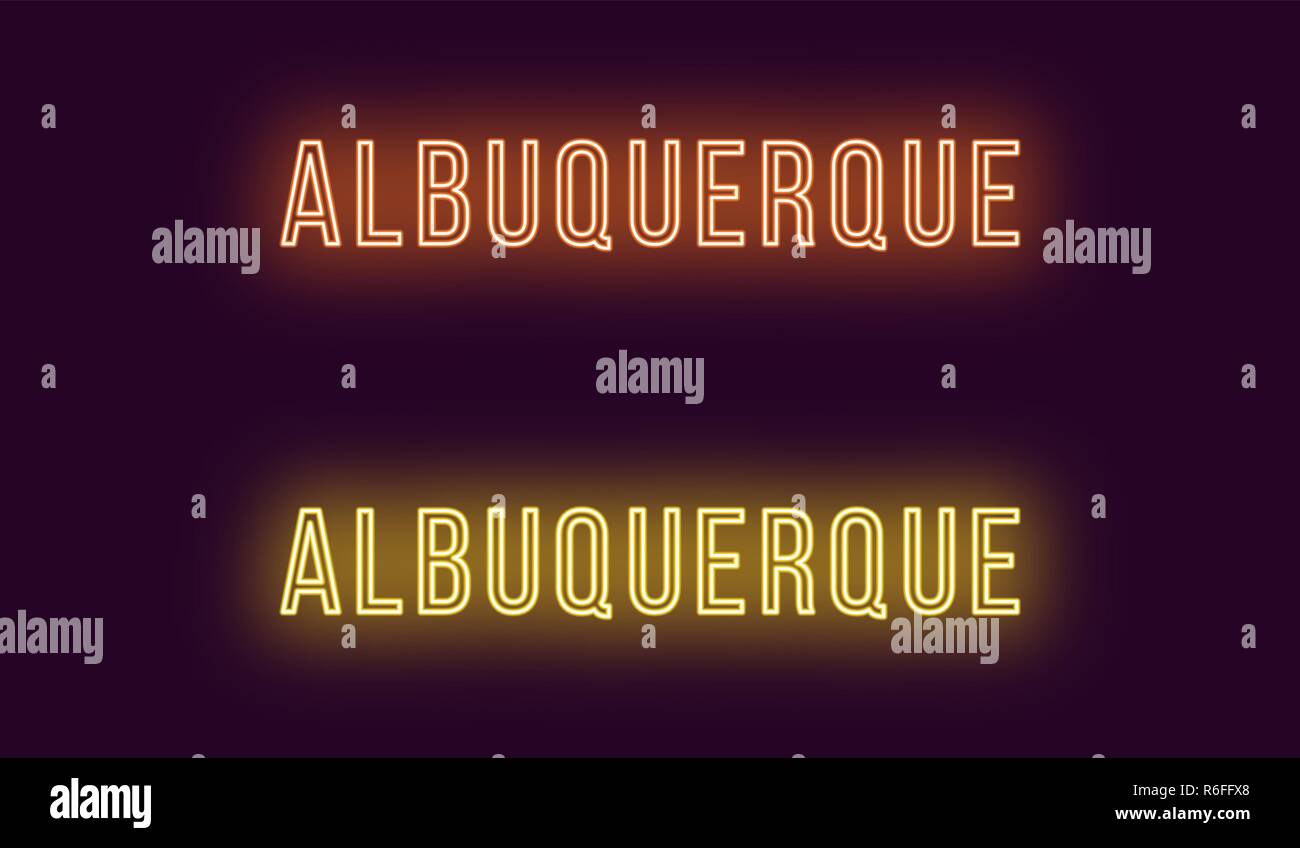 Neon name of Albuquerque city in USA. Vector text of Albuquerque, Neon ...