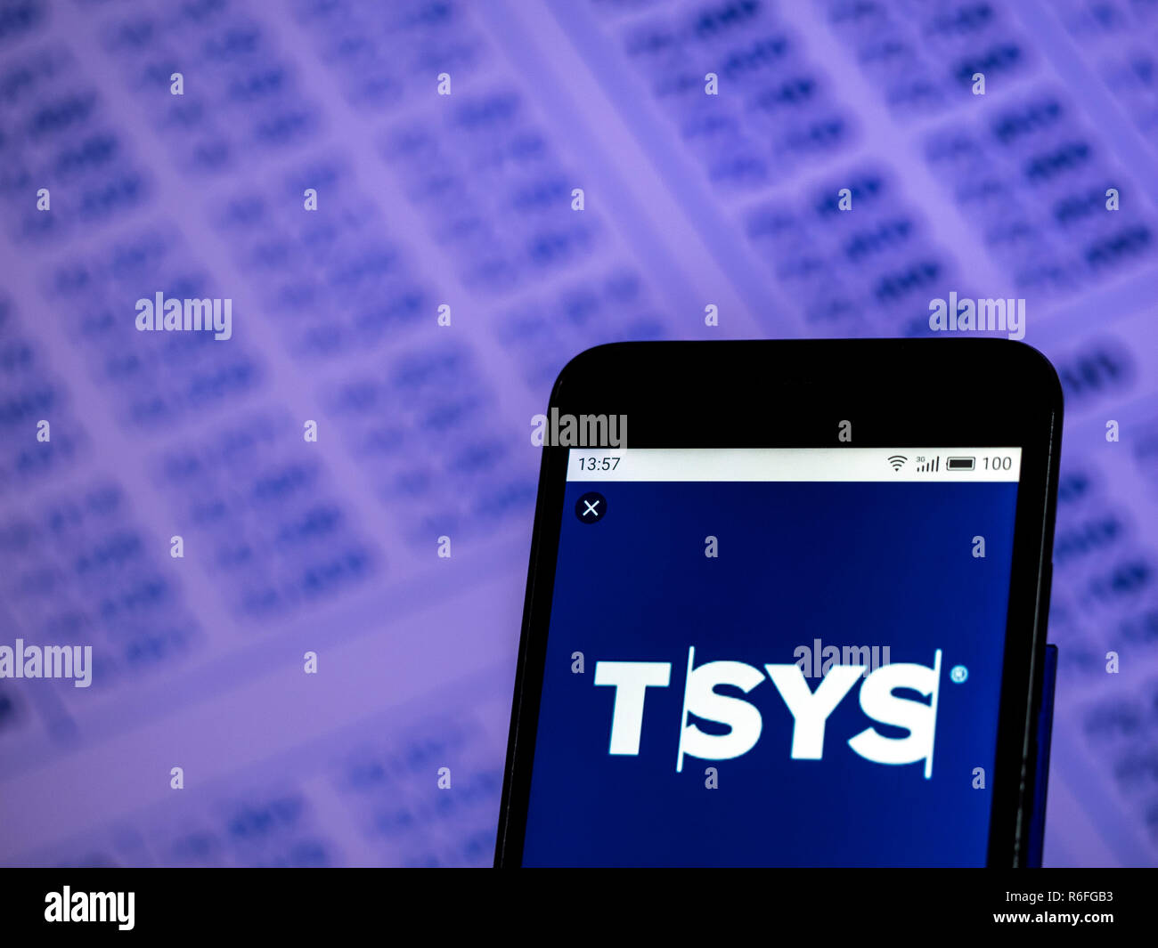 TSYS Credit card service company logo seen displayed on smart phone ...