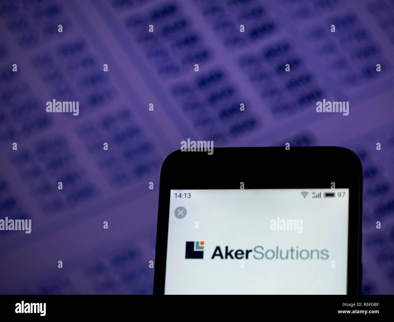 Aker Solutions Engineering company logo seen displayed on smart phone ...