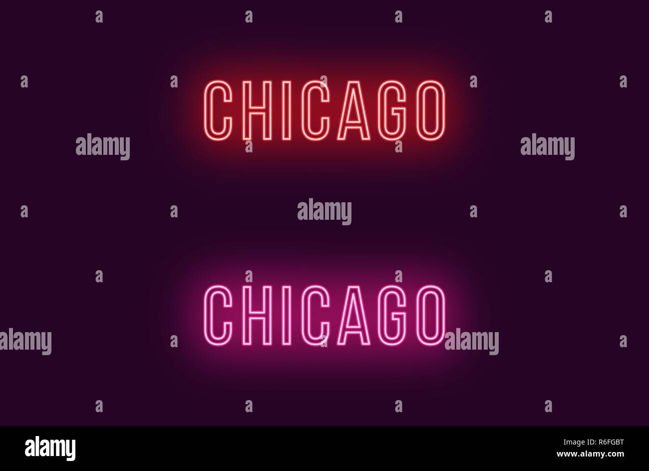 Neon name of Chicago city in USA. Vector text of Chicago, Neon ...