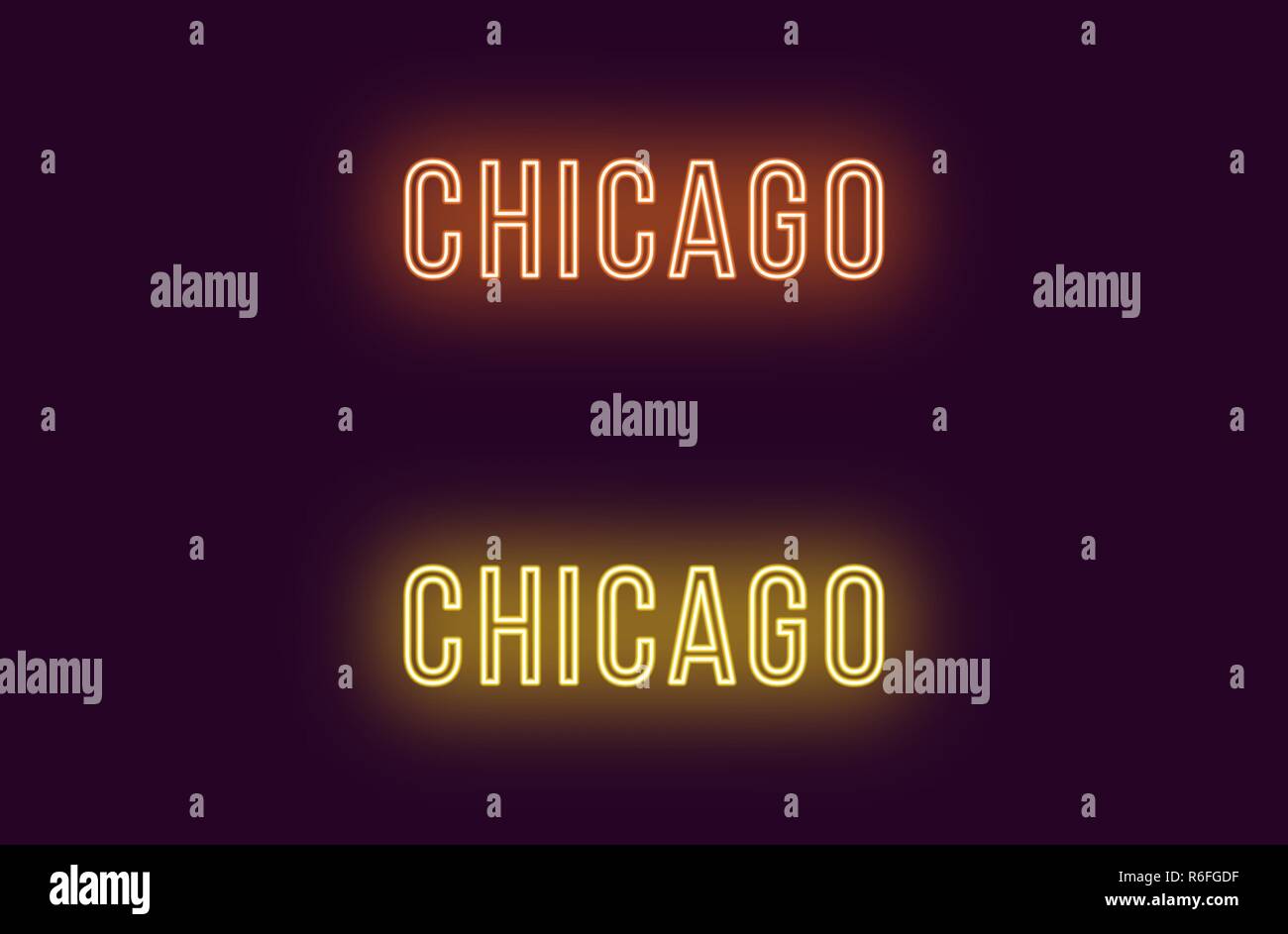 Neon name of Chicago city in USA. Vector text of Chicago, Neon ...