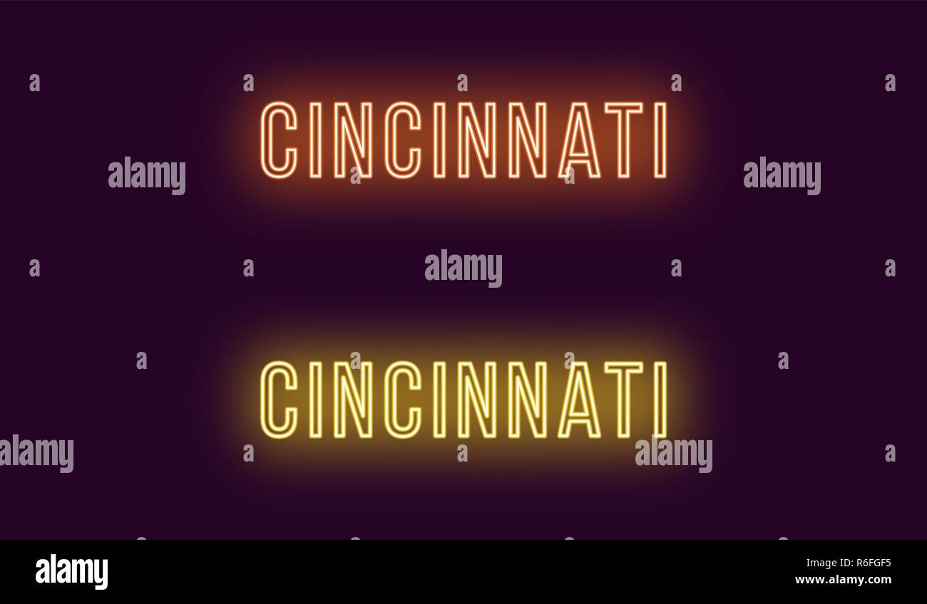 Neon name of Cincinnati city in USA. Vector text of Cincinnati, Neon ...