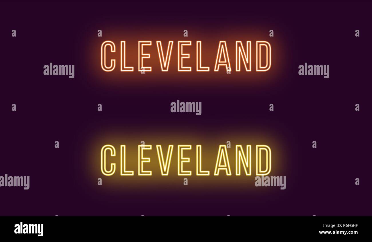 Neon name of Cleveland city in USA. Vector text of Cleveland, Neon ...