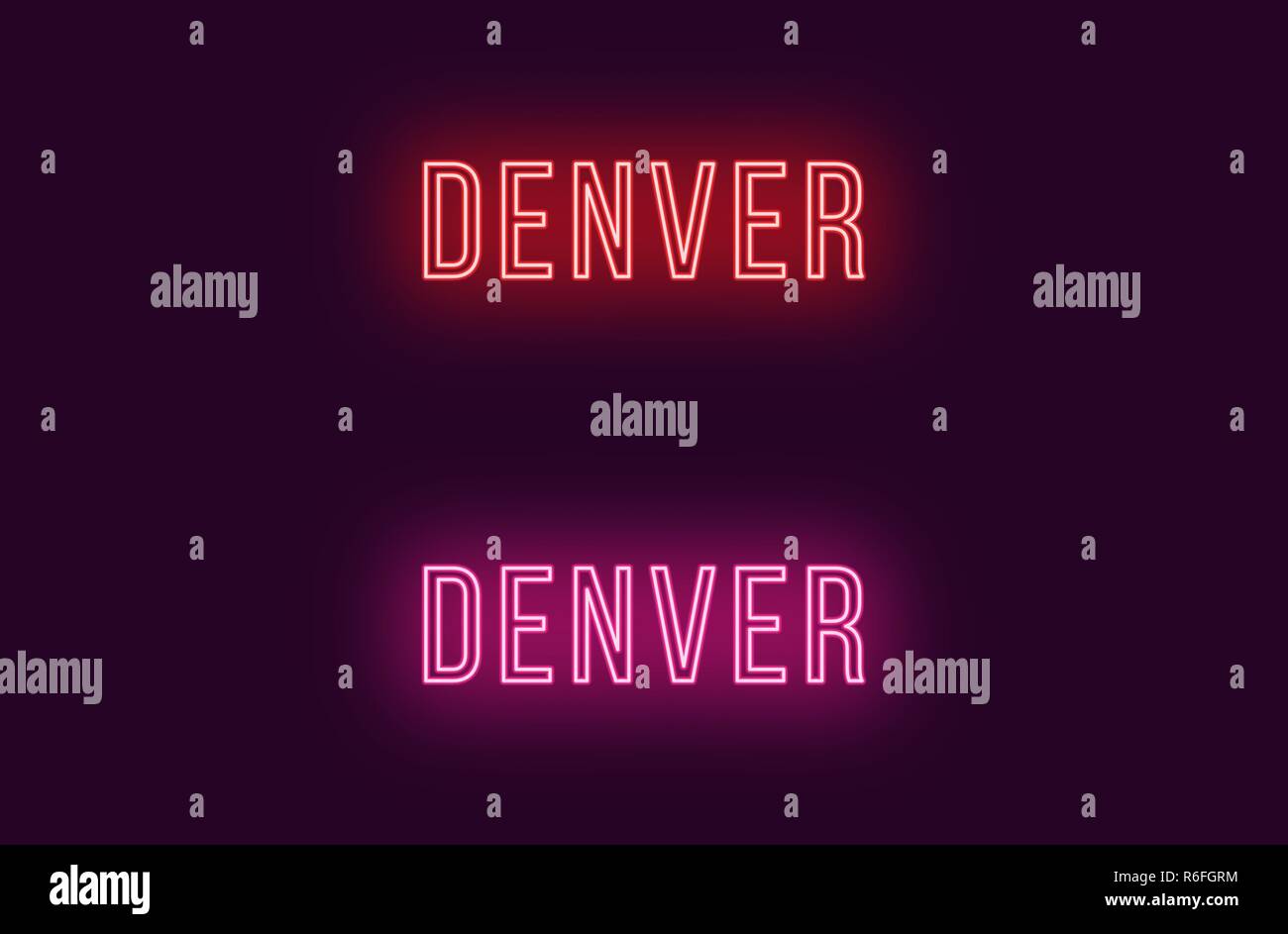 Neon name of Denver city in USA. Vector text of Denver, Neon ...