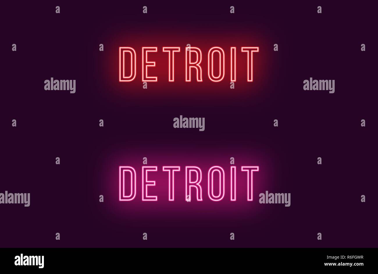 Neon name of Detroit city in USA. Vector text of Detroit, Neon ...