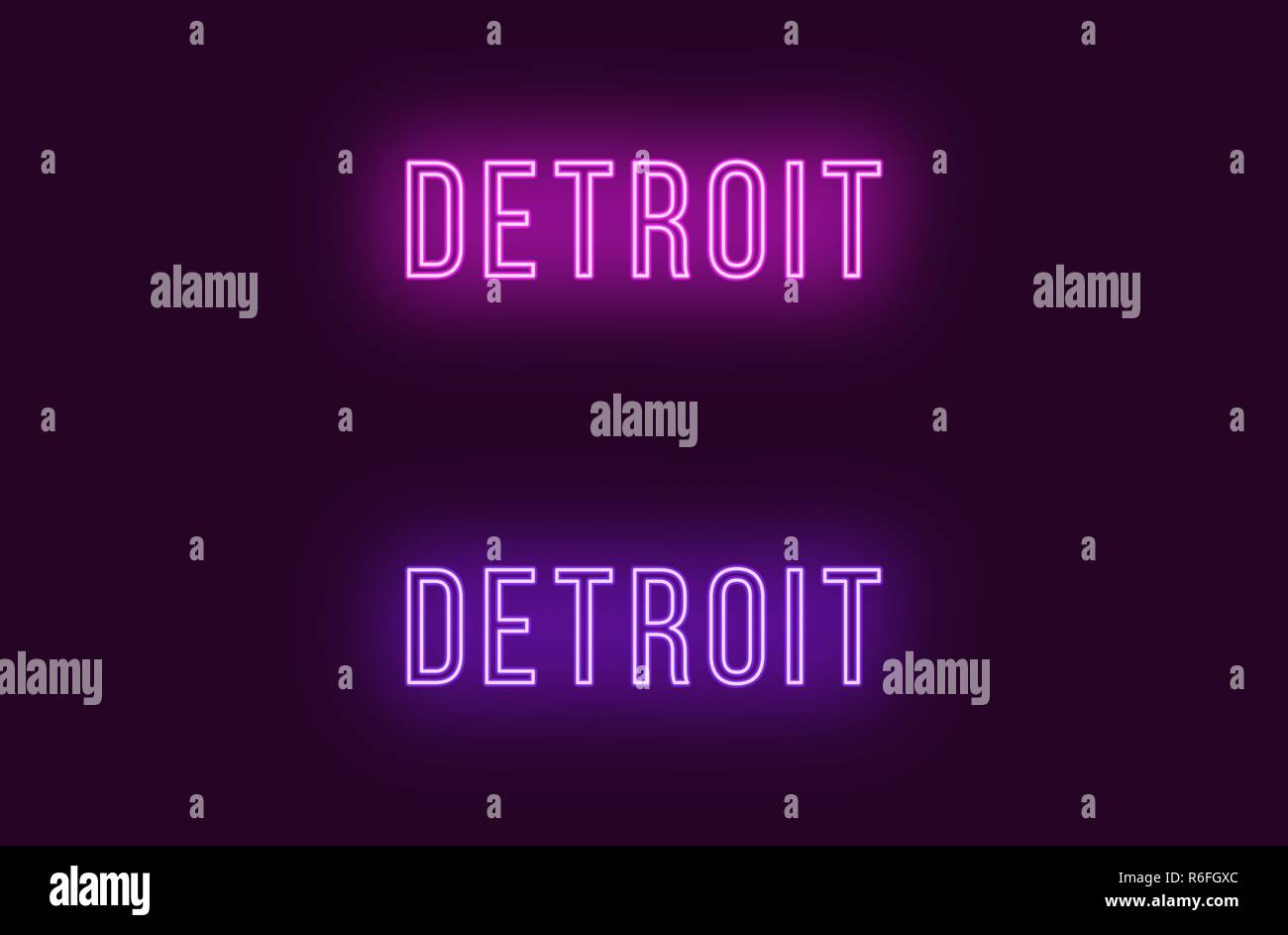 Neon name of Detroit city in USA. Vector text of Detroit, Neon ...