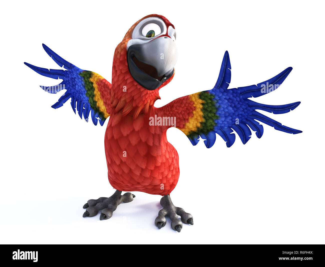3D rendering of cartoon parrot smiling and holding its wings out Stock ...
