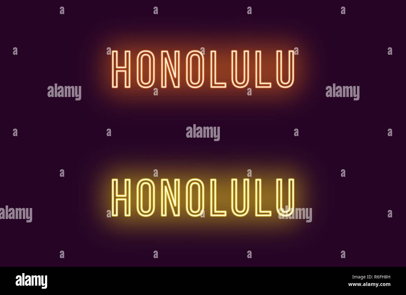 Neon name of Honolulu city in Hawaii. Vector text of Honolulu, Neon ...