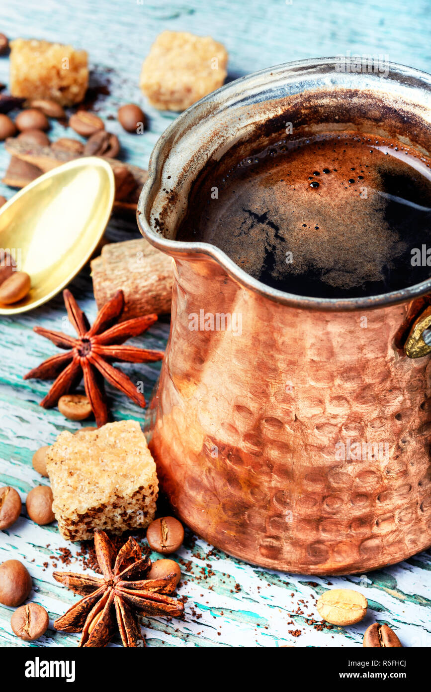 turkish coffee made in cezve Stock Photo - Alamy