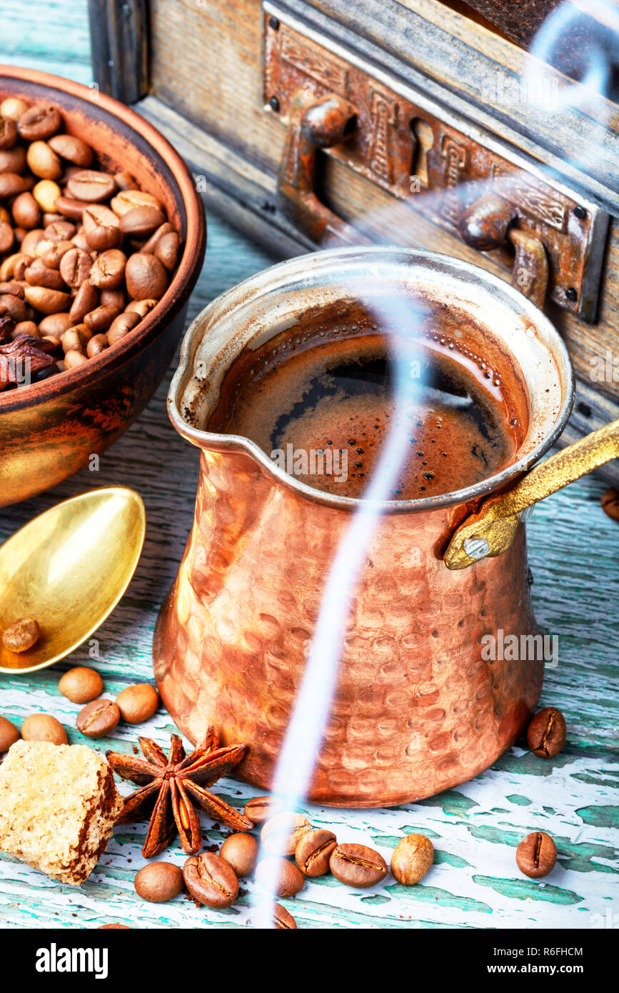 turkish coffee made in cezve Stock Photo - Alamy