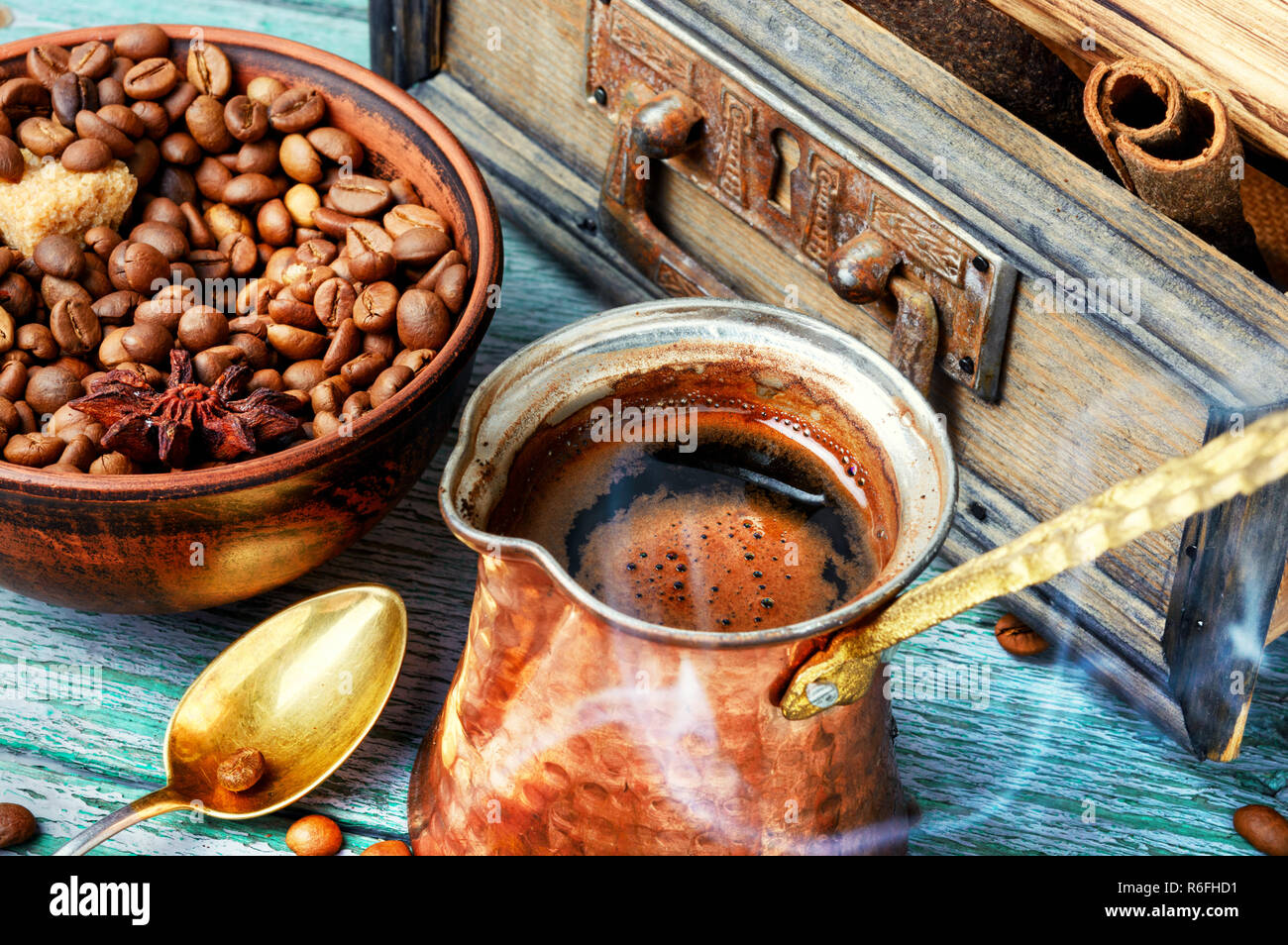 turkish coffee made in cezve Stock Photo - Alamy