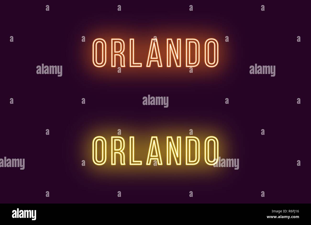 Neon name of Orlando city in USA. Vector text of Orlando, Neon ...