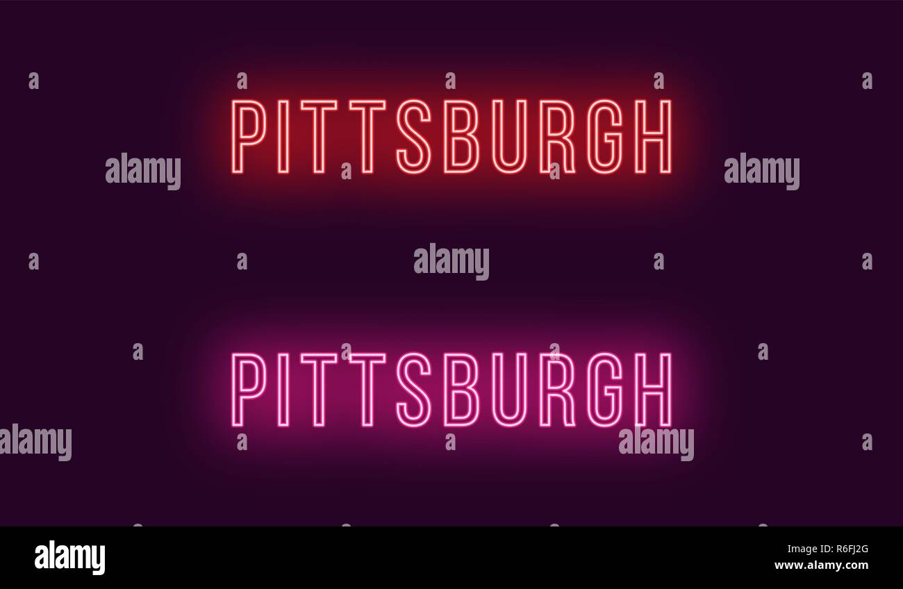 Neon name of Pittsburgh city in USA. Vector text of Pittsburgh, Neon ...