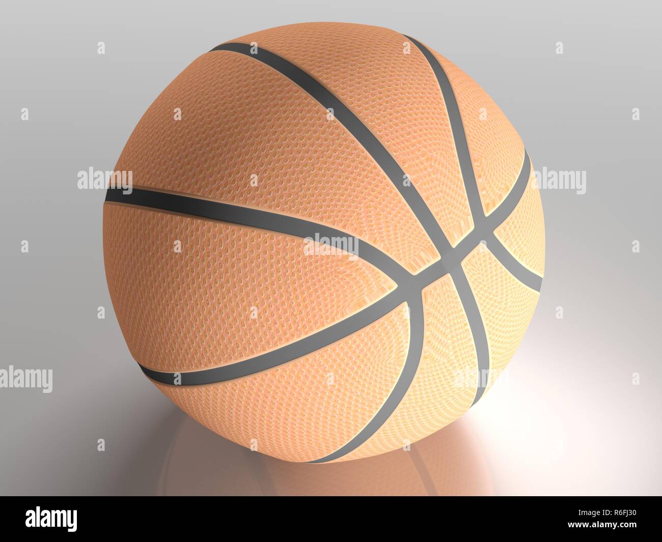 One only basketball ball on a glossy grey floor - 3D rendering ...