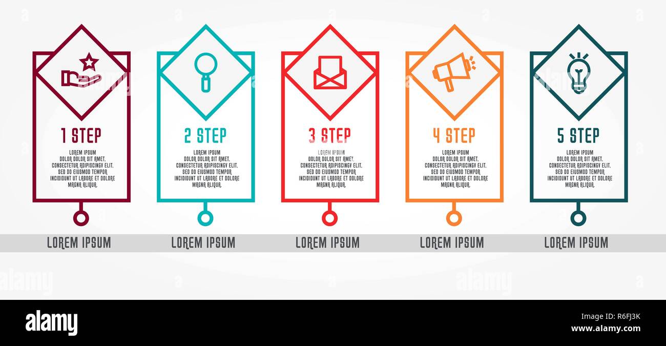 Flat line vector illustration. Infographic template with five elements ...