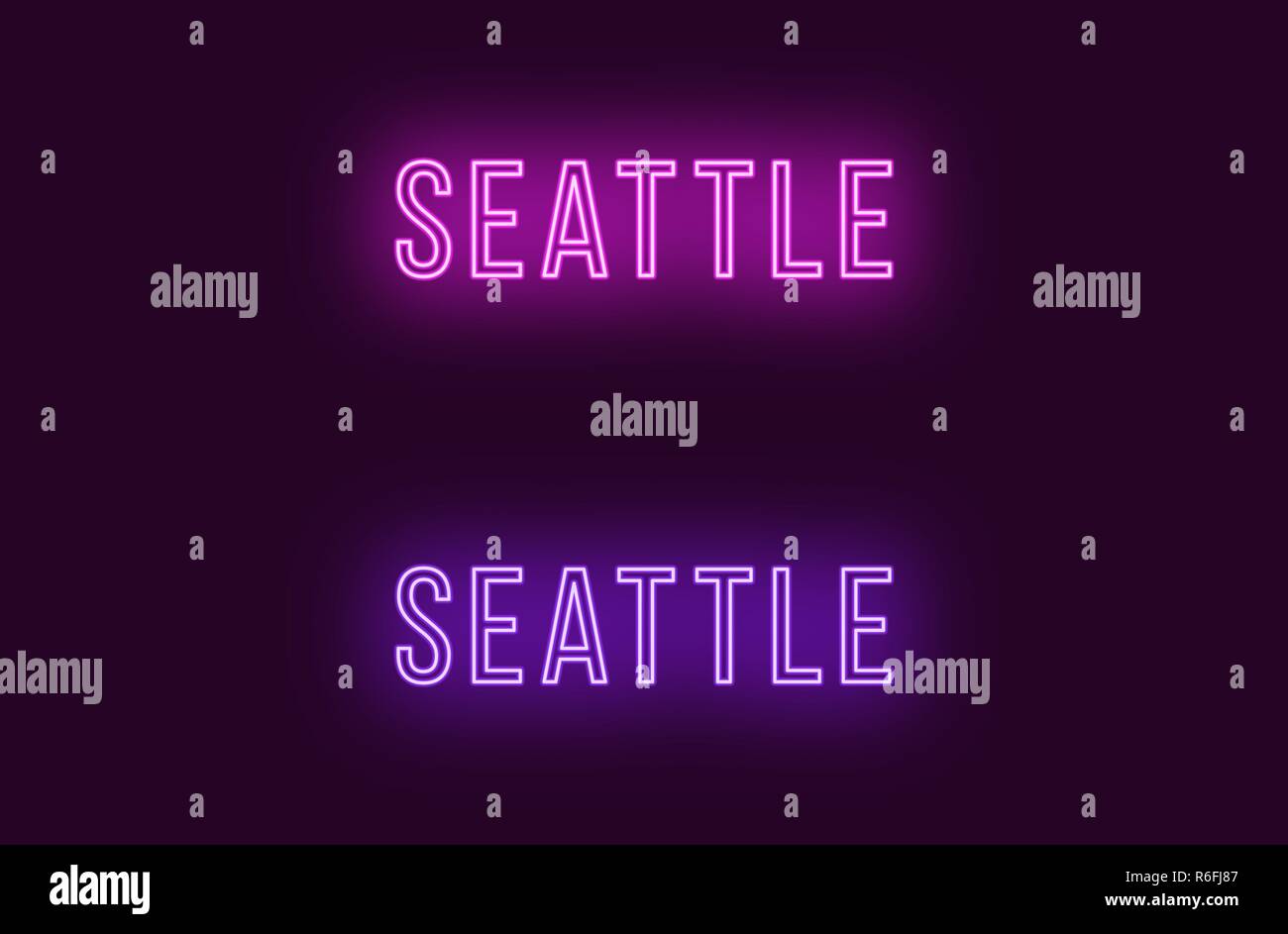Neon name of Seattle city in USA. Vector text of Seattle, Neon ...