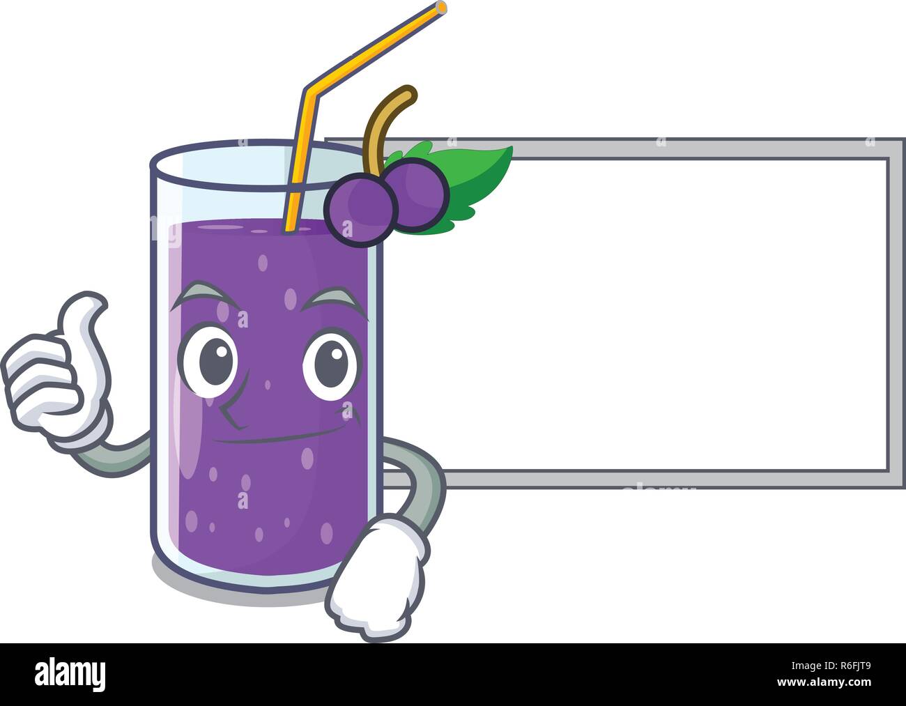 Thumbs up with board grape juice bottled with in cartoon vector ...