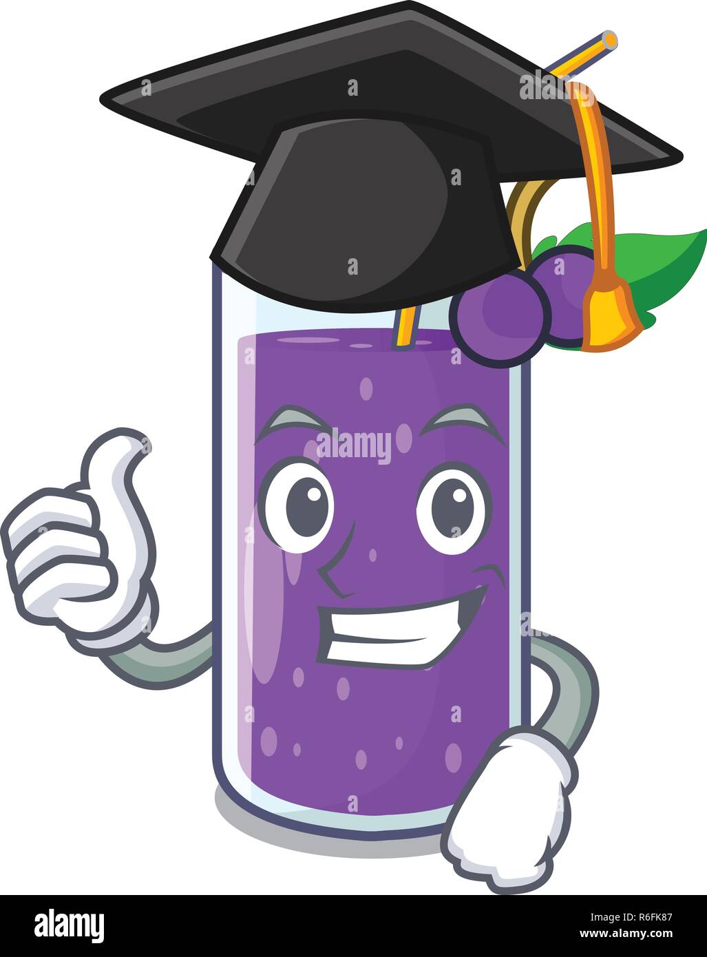 Graduation glass grape juice on character table vector illustration ...