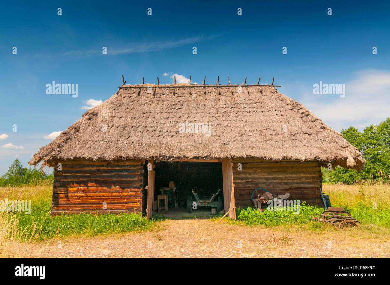 Old Barn In Open Air Folk Museum Skansen In Bialowieza, Poland Stock ...