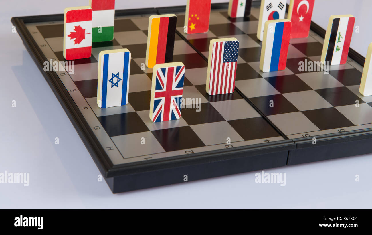 Symbols of the countries on the chess Board. Conceptual photo ...