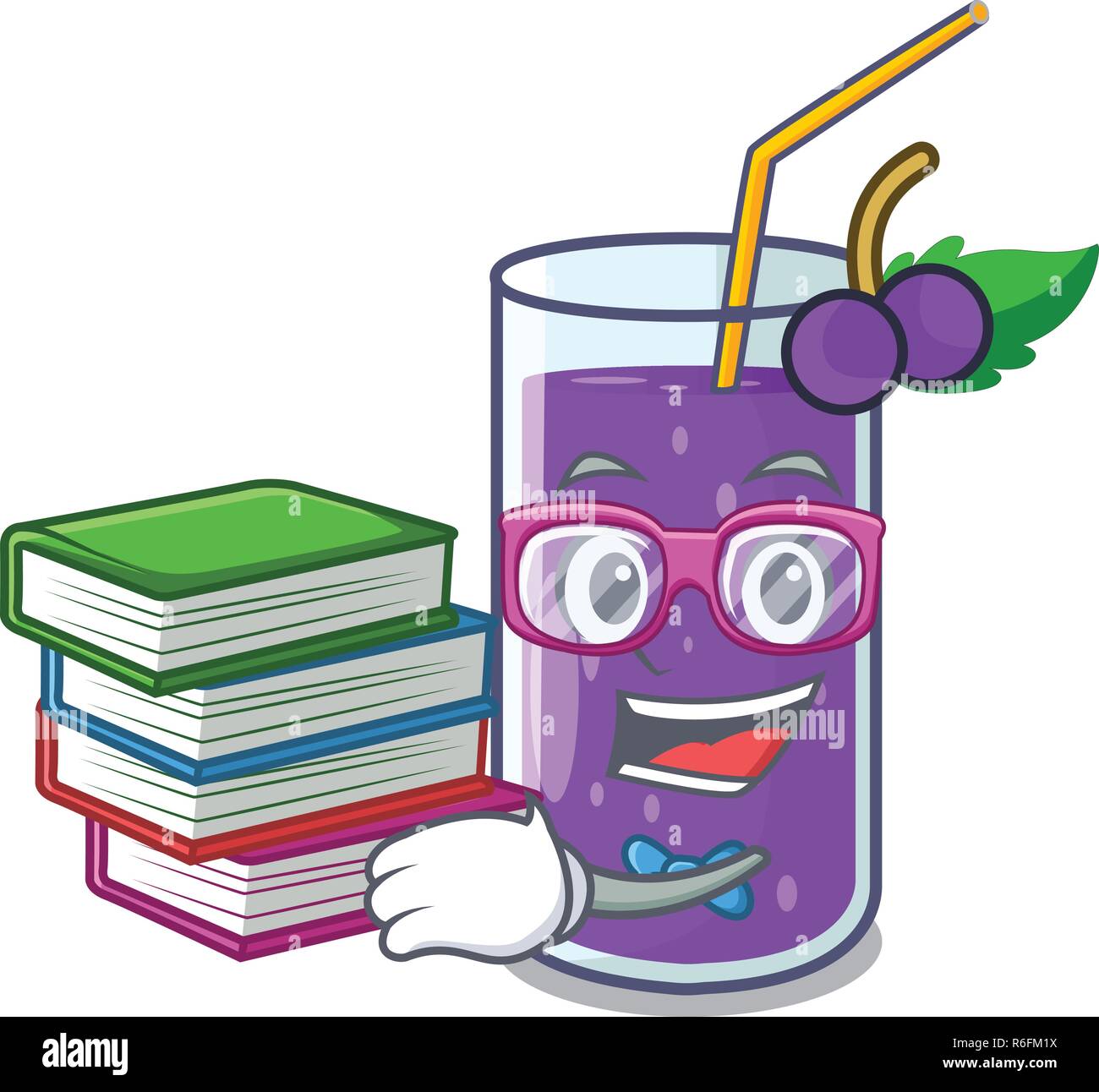 Student with book grape juice bottle with label cartoon vector ...