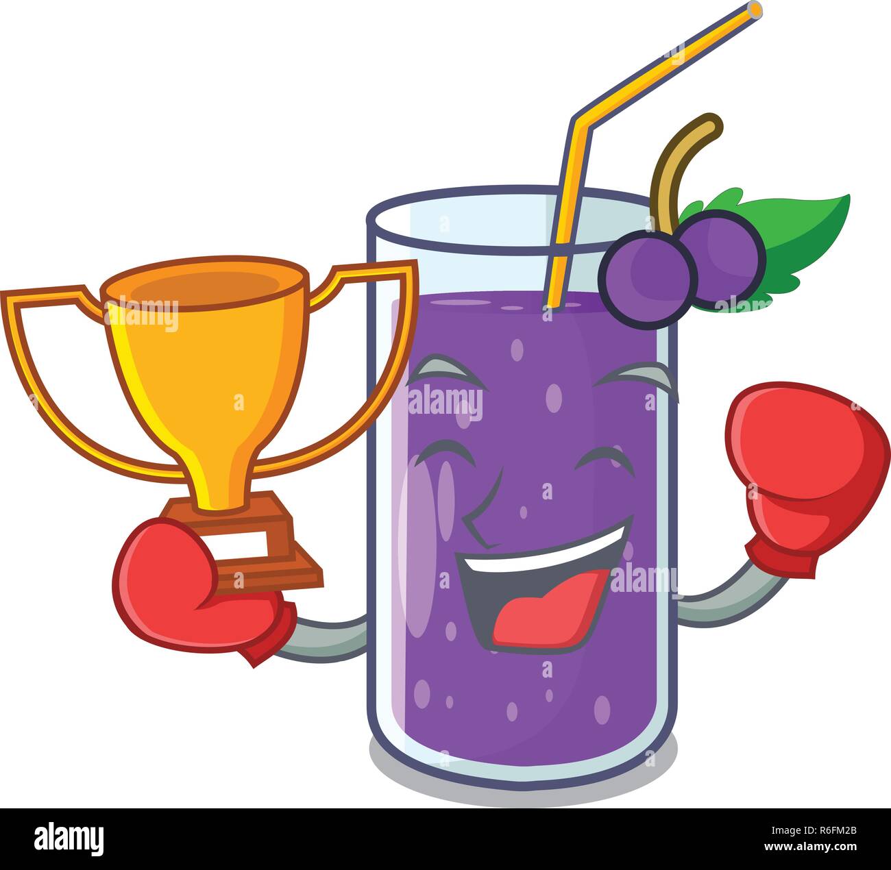 Boxing winner grape juice bottle with label cartoon vector illustration ...