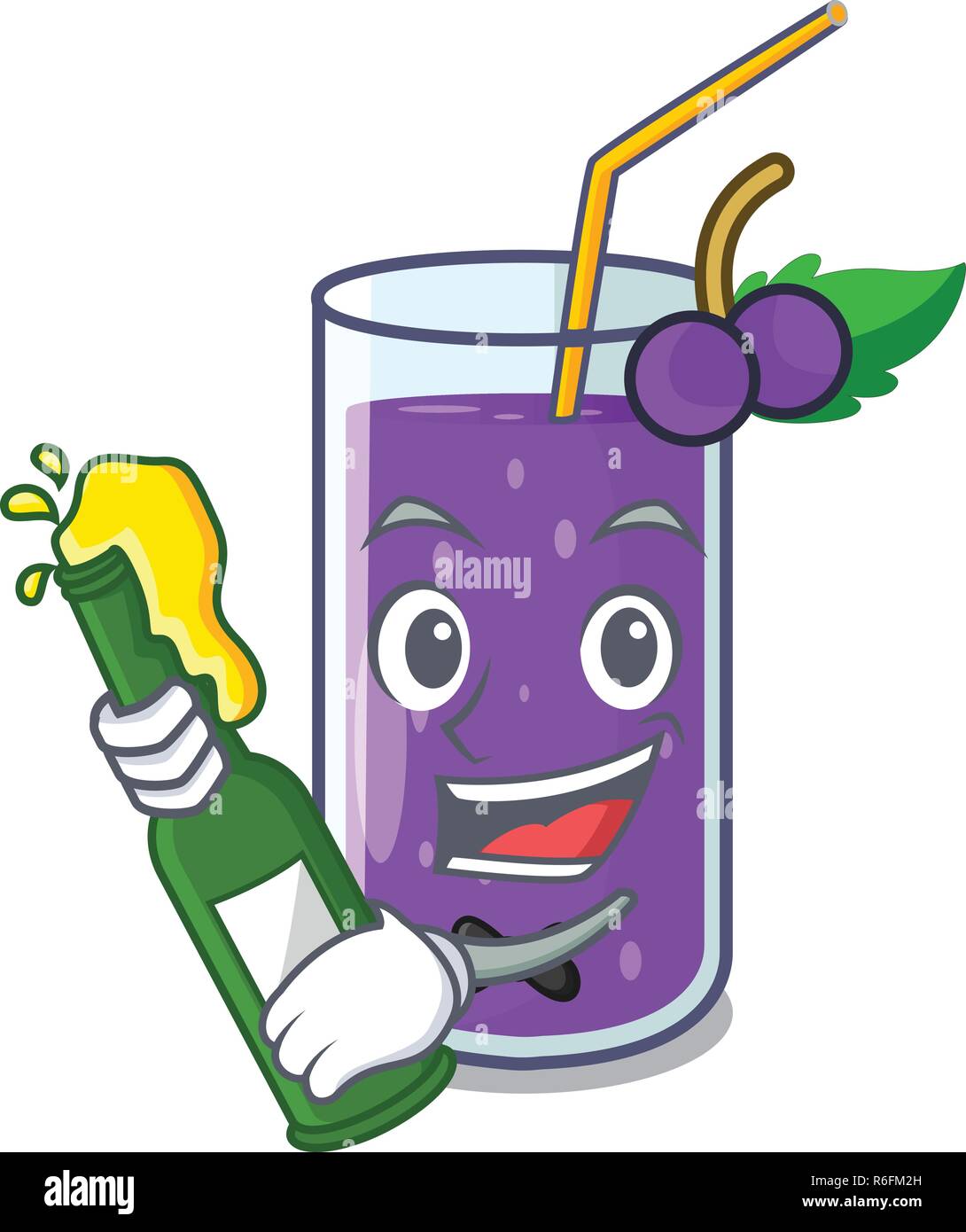 With beer grape juice bottle with label cartoon vector illustration ...