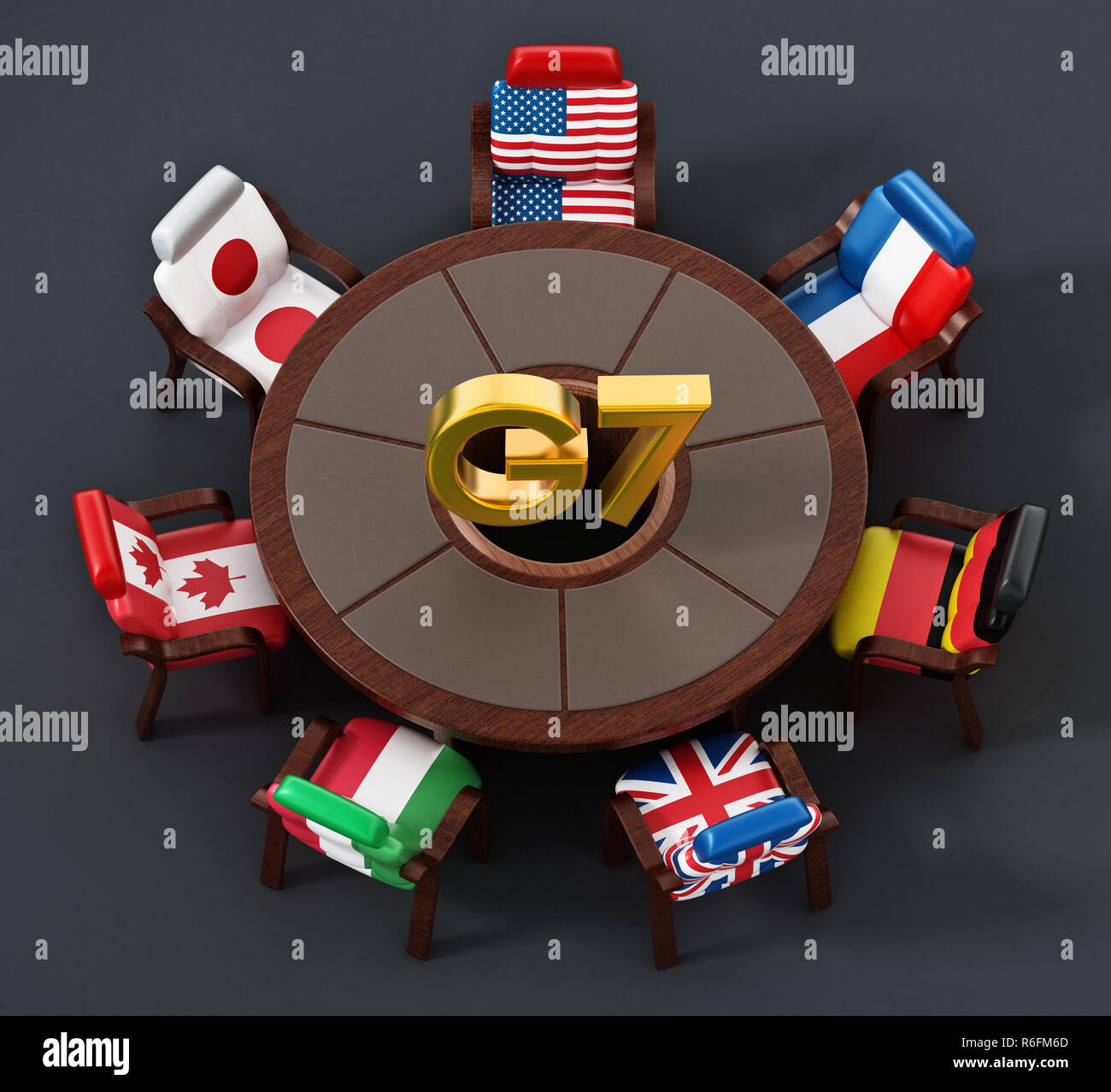 G7 flags standing around round table. 3D illustration Stock Photo - Alamy