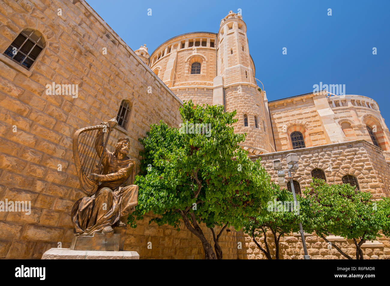 King David Of Israel Playing The Harp Statue Located Near The Entrance ...